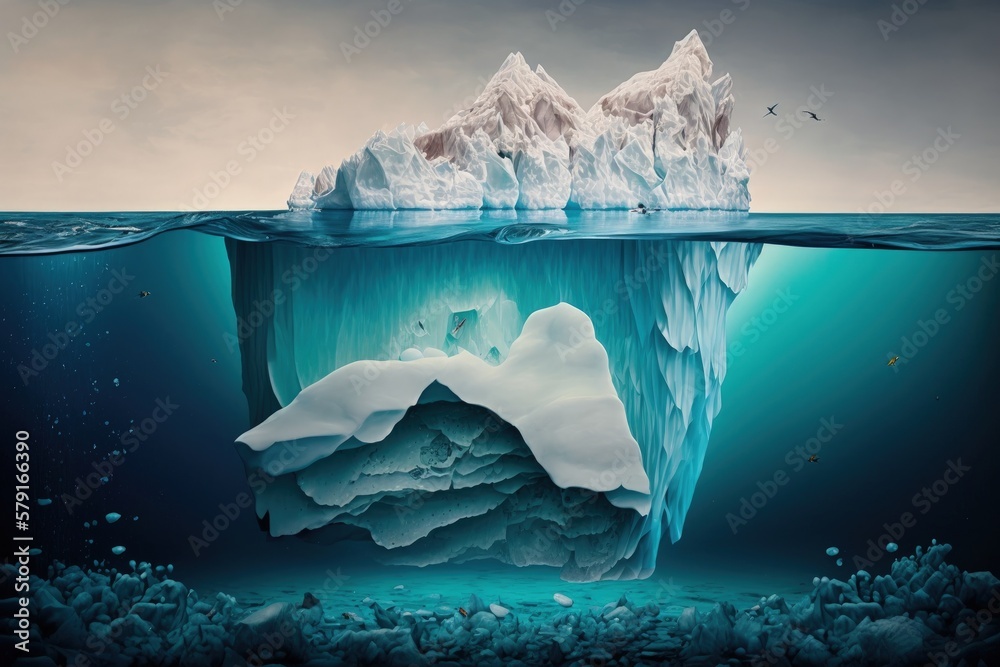 Iceberg illustration inside the ocean, deep web concept. Generative AI ...