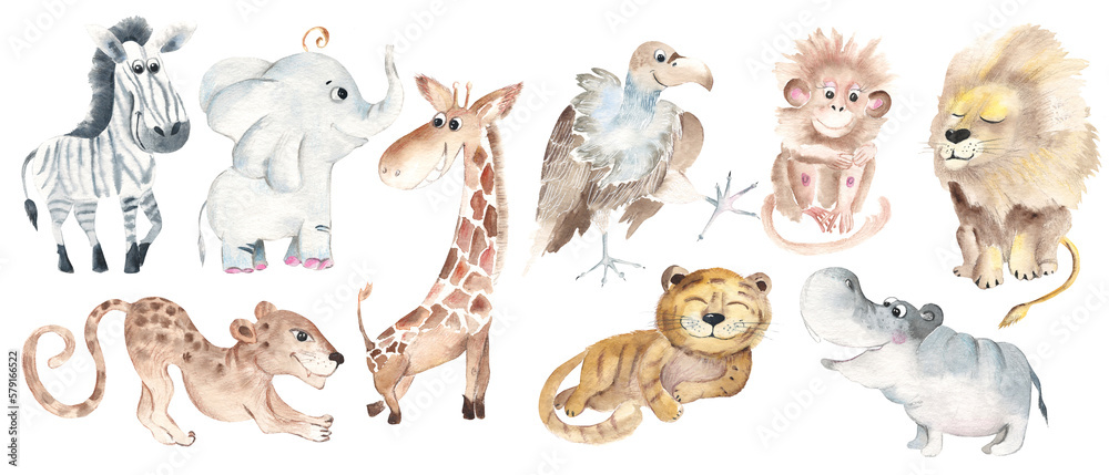 Safari animals for kids. Big set. Cute african animals isolated on ...