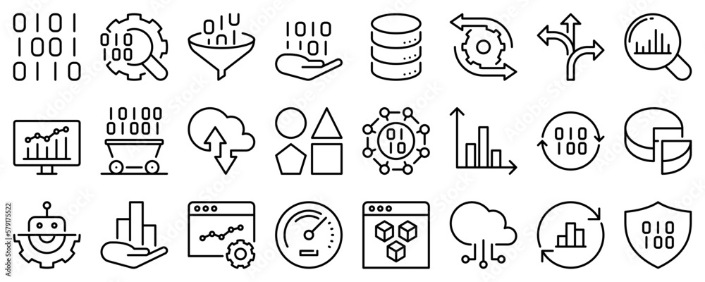 Line icons about data analytics on transparent background with editable ...