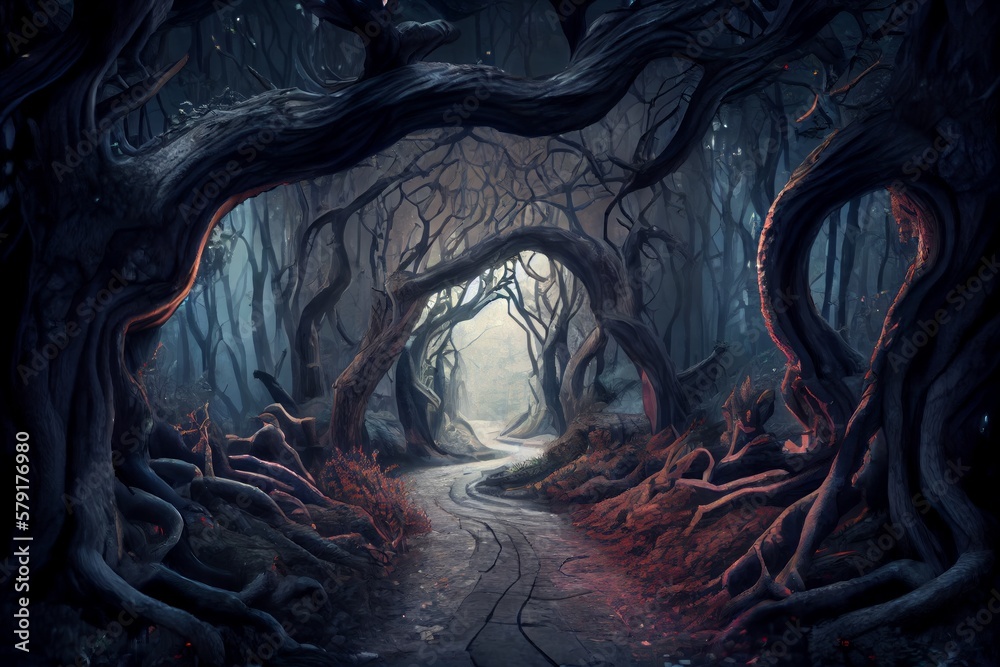 Shiny Pathway in Fairy Tale Styled Scary Forest of Nightmares ...