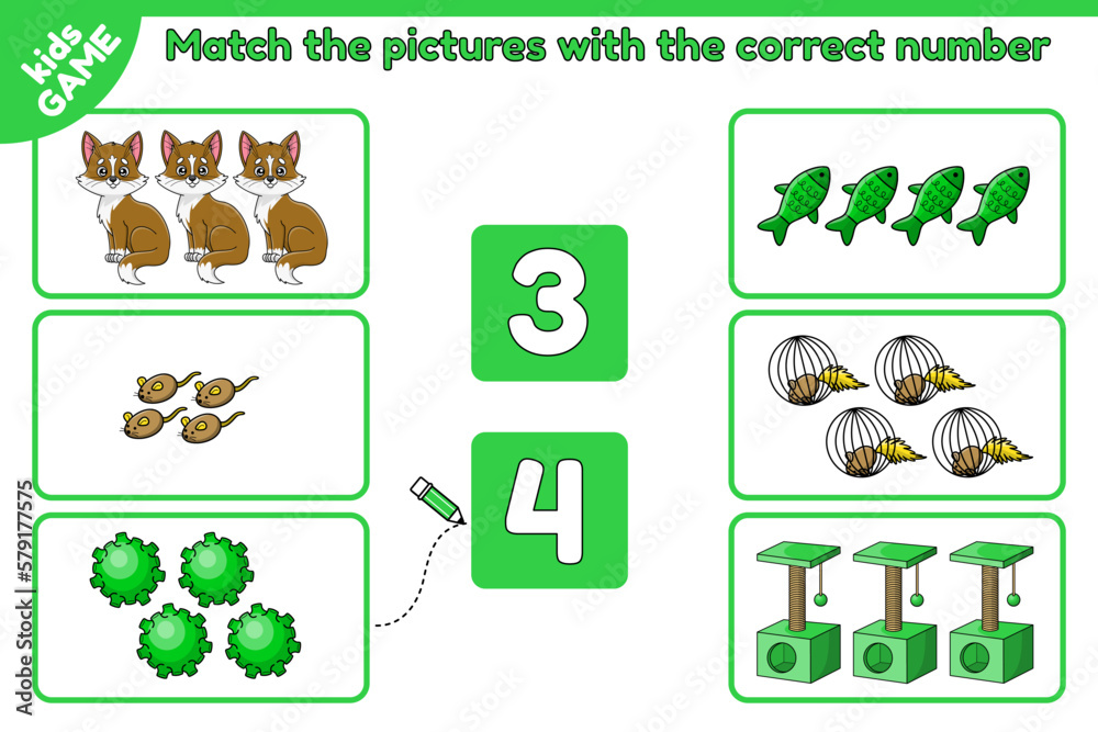 Math educational game for children. Match the pictures with the correct ...