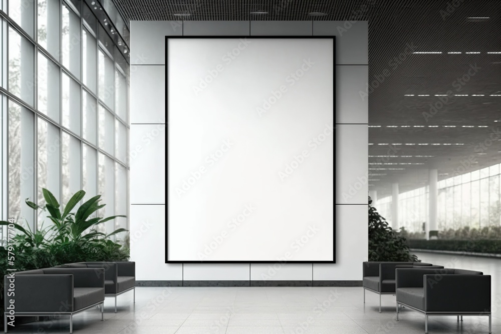 Empty advertising billboard frame on wall in office, concept of ...