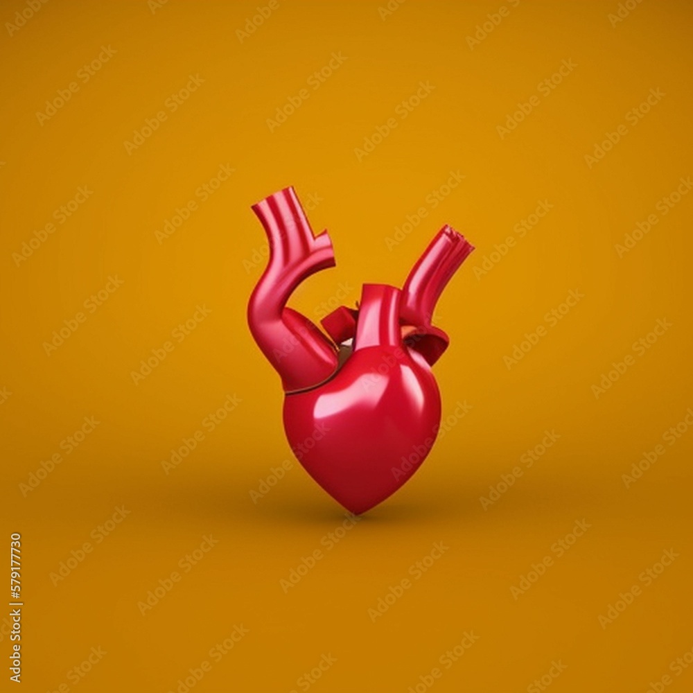red heart in 3D style on an orange background. A simple image for a ...