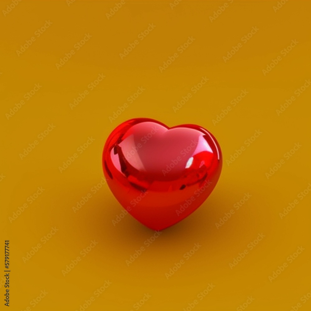 red heart in 3D style on an orange background. A simple image for a ...