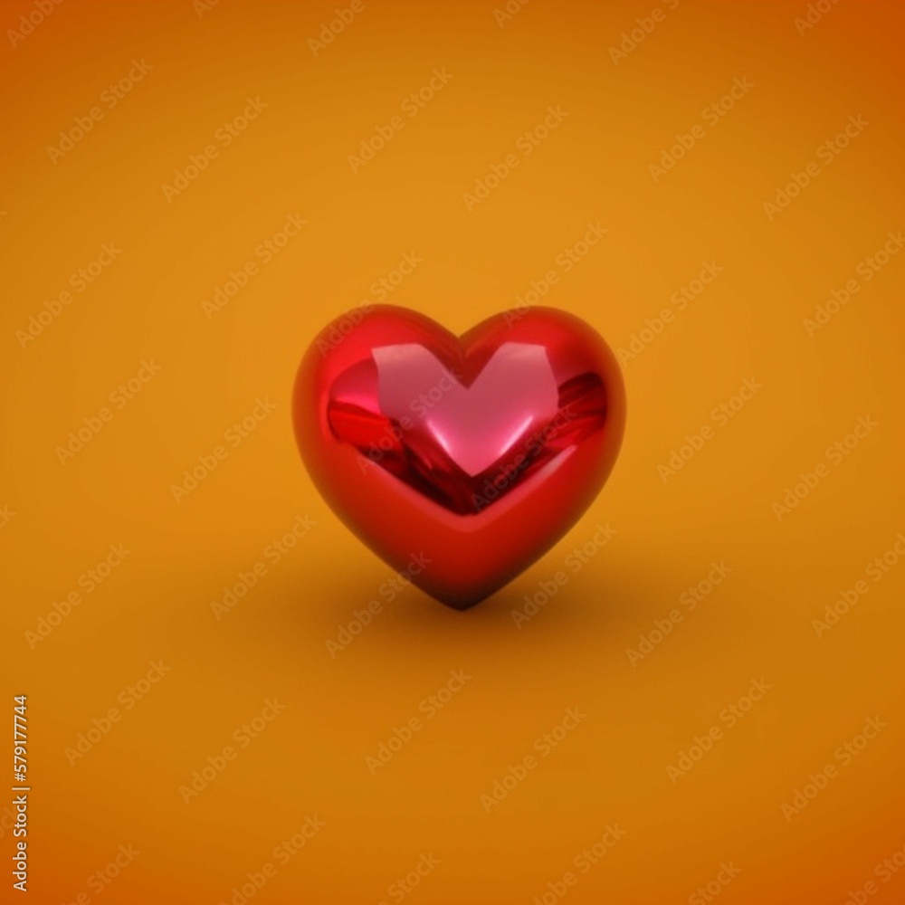 red heart in 3D style on an orange background. A simple image for a ...