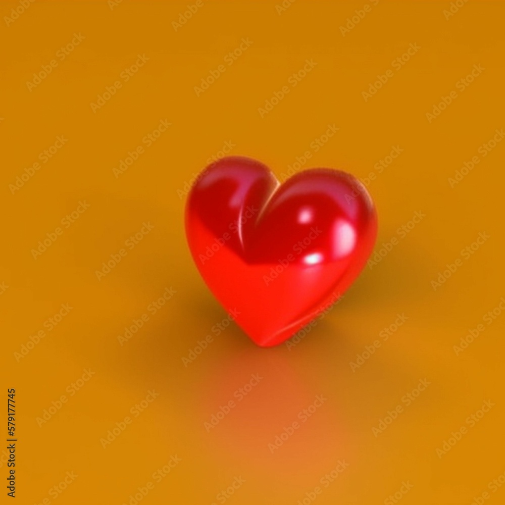 red heart in 3D style on an orange background. A simple image for a ...