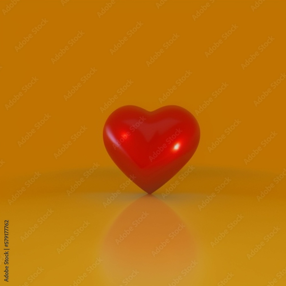 red heart in 3D style on an orange background. A simple image for a ...