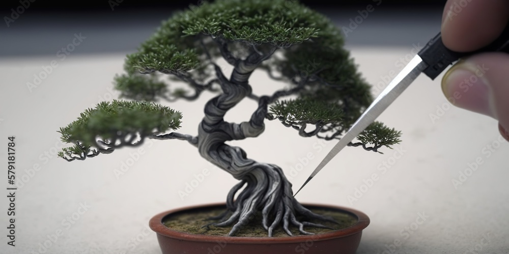 Carefully pruning miniature tree, concept of Pruning and Sculpting ...