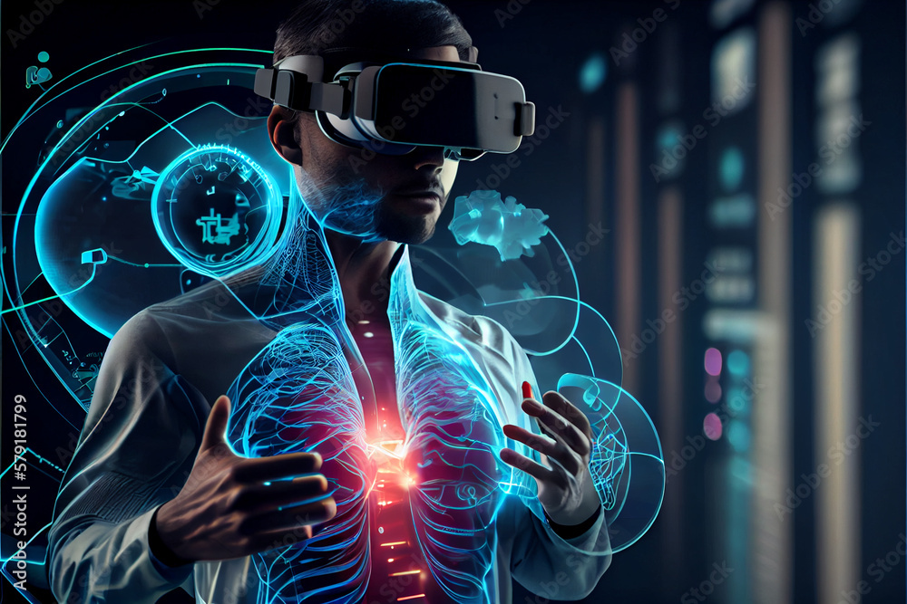 The doctor using virtual reality headset to research, innovation ...
