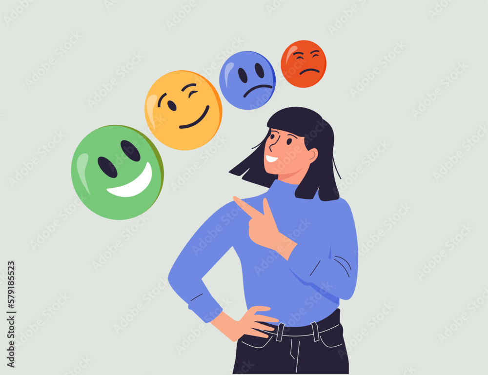 Emotional balance concept. Woman develops her emotional intelligence ... Emotional balance concept. Woman develops her emotional intelligence ...