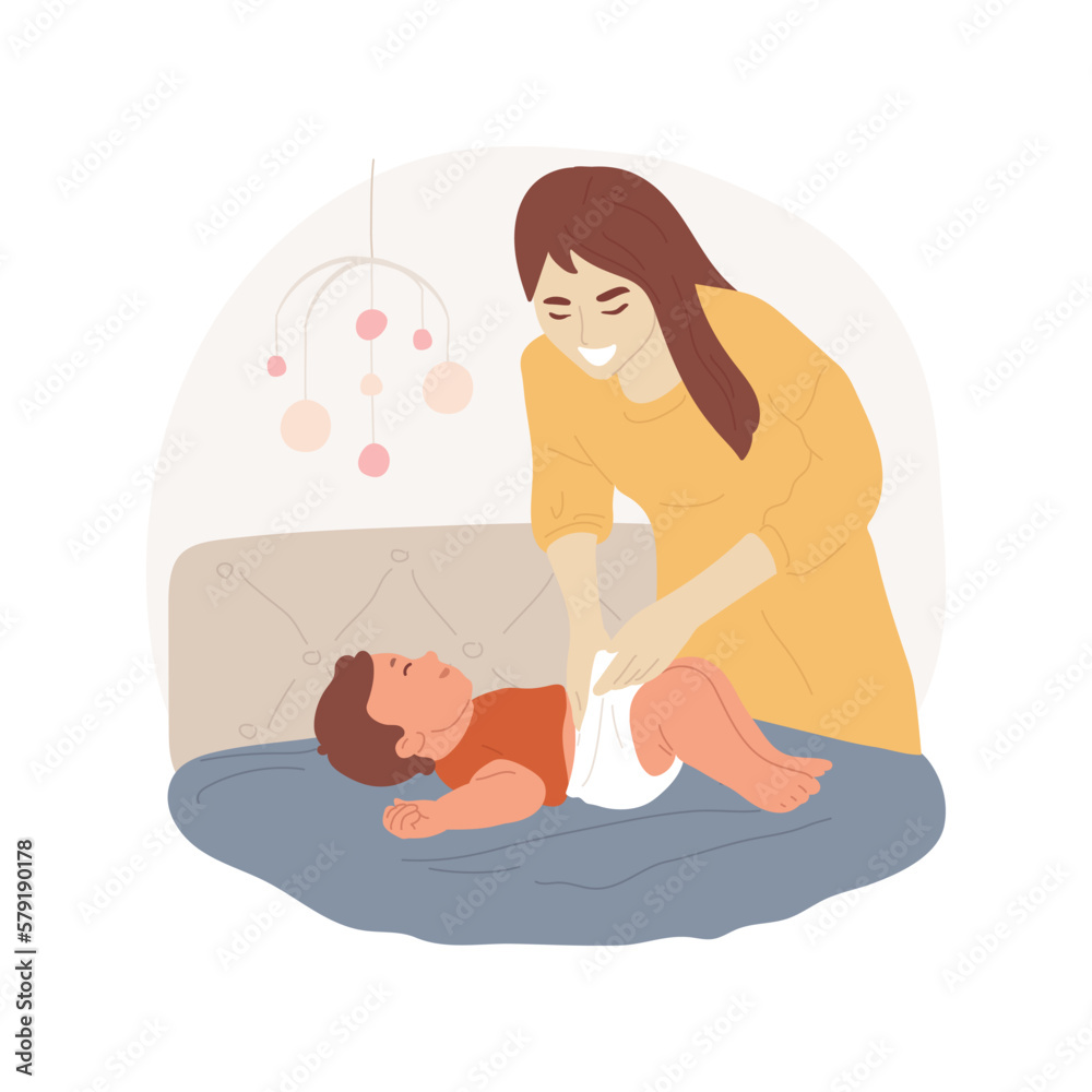 Changing diapers isolated cartoon vector illustration. Young mom ...