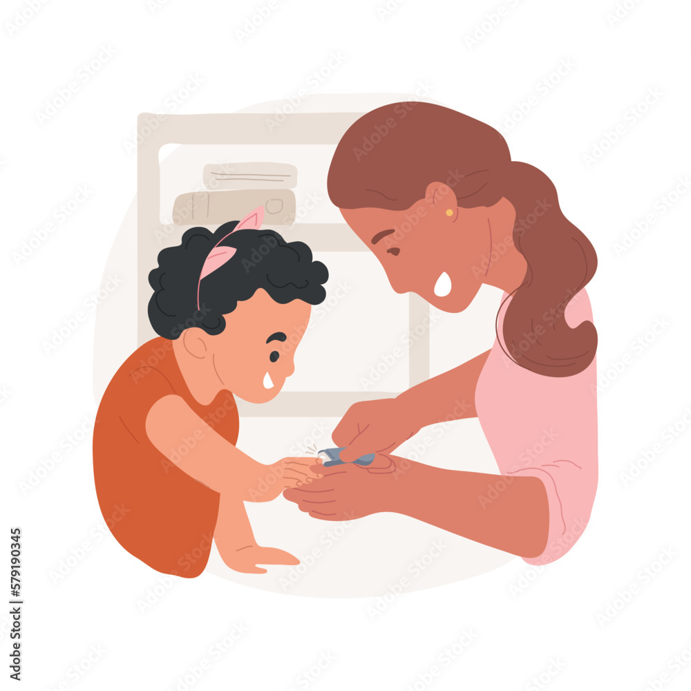 Nail hygiene isolated cartoon vector illustration. Smiling mom cutting ...