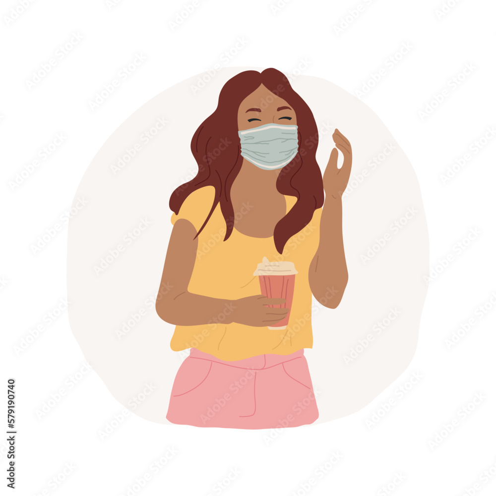 Wear a mask isolated cartoon vector illustration. Young woman wearing ...