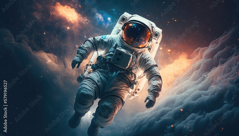 Astronaut floating in outer space. Zero gravity alien spacesuit in ...