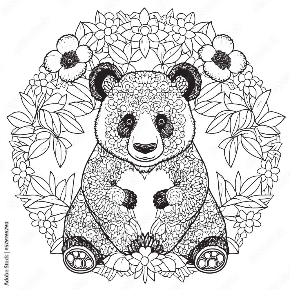 A majestic Panda illustration in a stylish composition. Adult coloring ...