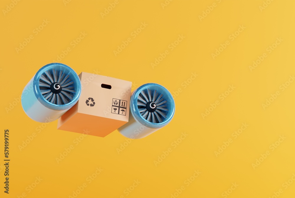 Courier package with jet engines. Business and transportation concept ...