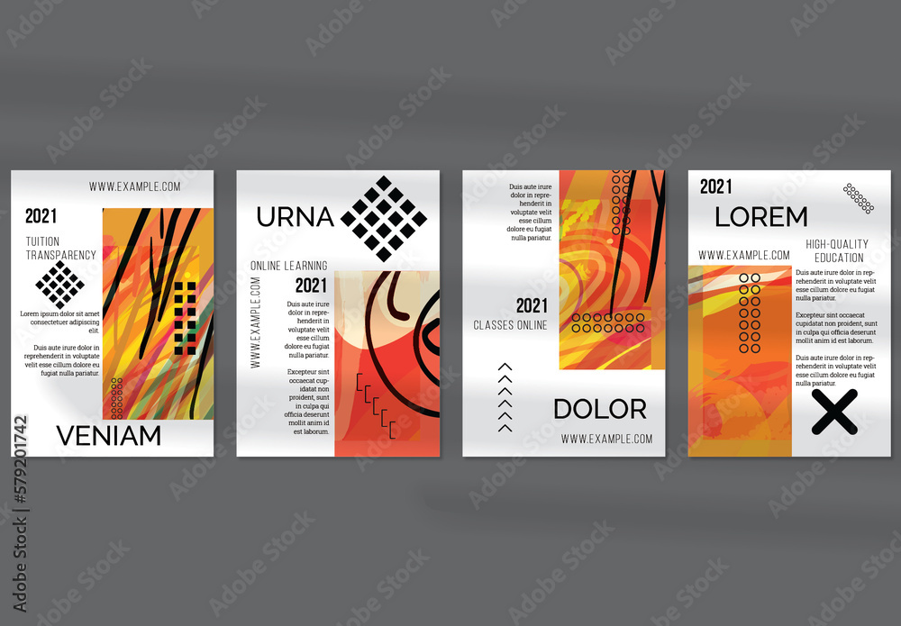 Flyer Layout with Geometric Shapes and Abstract Bright Rectangle on ...