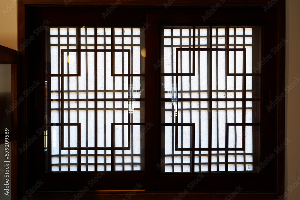 Wooden window of asian traditional architecture. Dark and window of ...