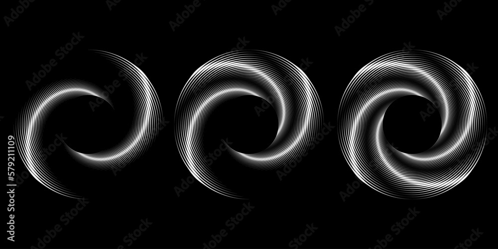 Vetor de Set of white curvy lines in circle form. Segmented circle ...