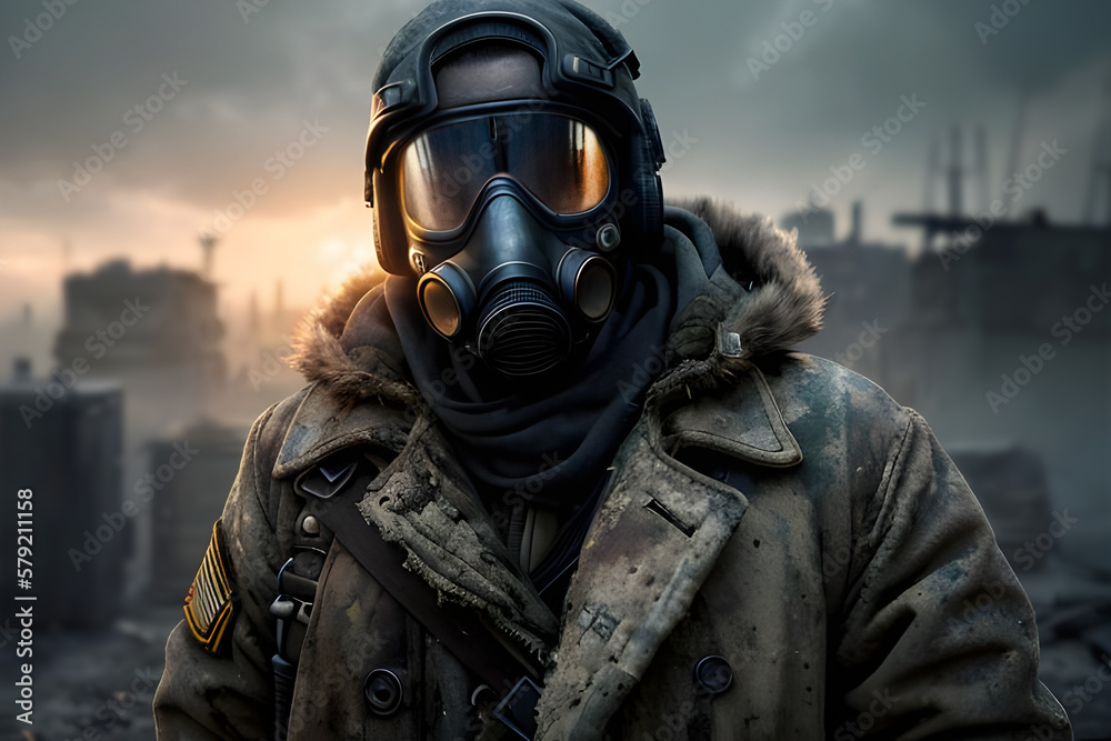 Man,post-apocalyptic, art station, Scavenger, Military Coat, gasmask ...