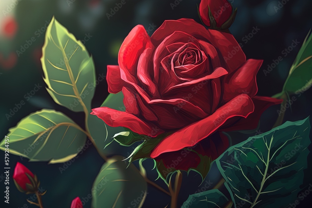 concentration on one petal of a red rose Generative AI Stock ...