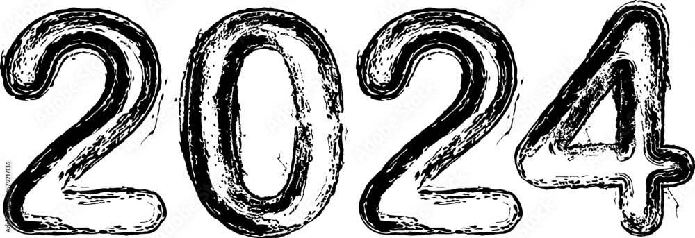 New Year 2024 black grunge text. Vector numbers with grungy texture ...
