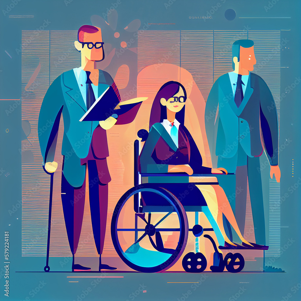 Disabled People in the Workplace: Flat Cartoon Illustration. Created ...