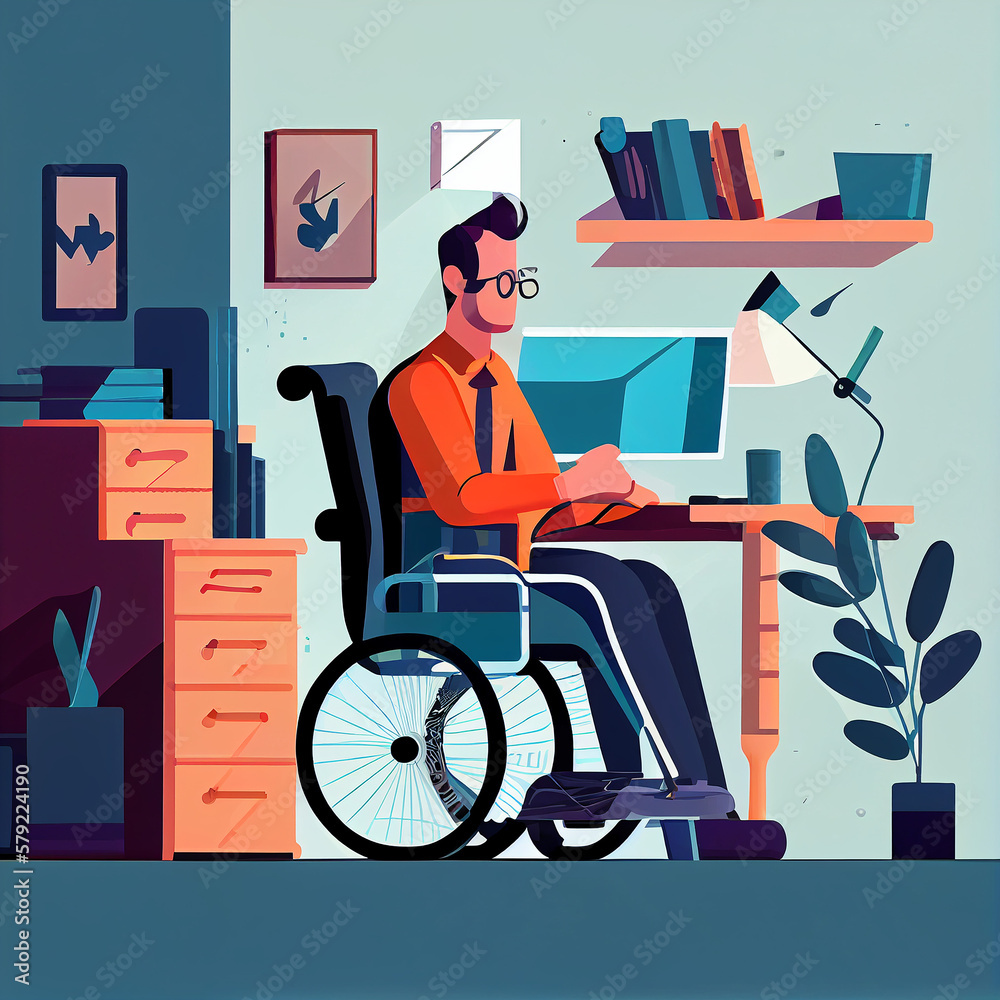 Disabled People in the Workplace: Flat Cartoon Illustration. Created ...