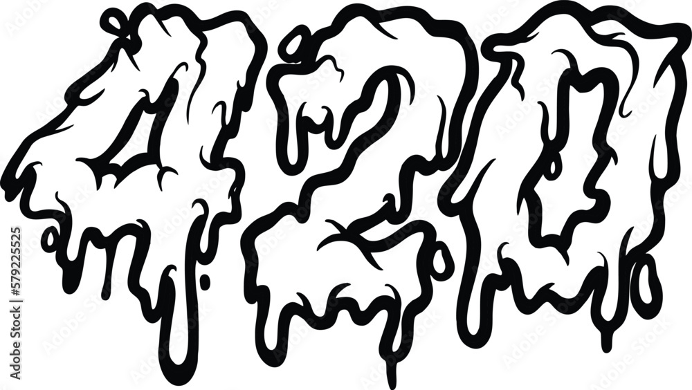 Weed word 420 melting lettering text monochrome vector illustrations ...