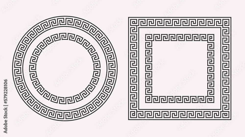 Greek ornament frames set. Circle and square meander patterns ...