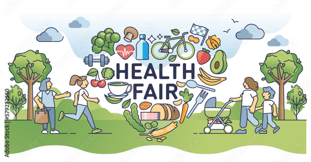 Community health fair for active lifestyle and eating balance outline ...