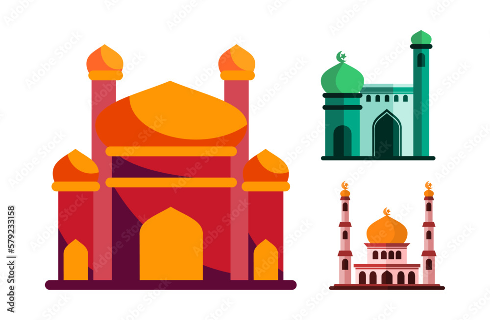 mosque vector illustration collection, use 2d flat style, modern ...