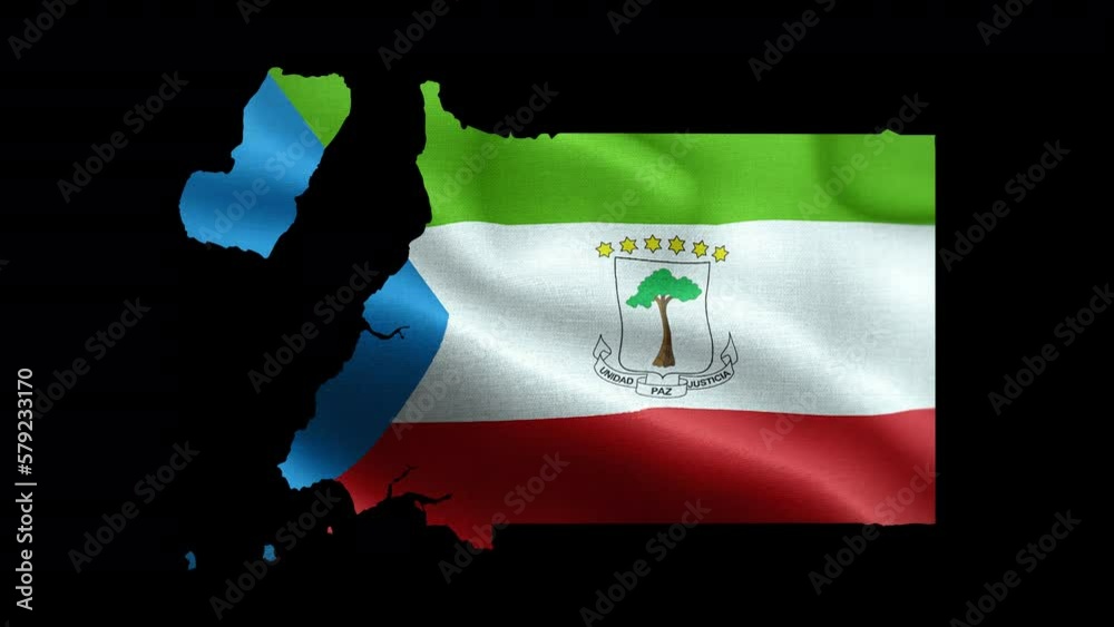 4K waving national flag of Equatorial Guinea on the map. With alpha ...