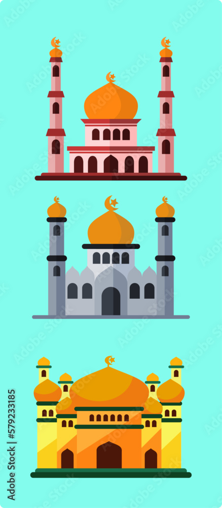 mosque vector illustration collection, use 2d flat style, modern ...