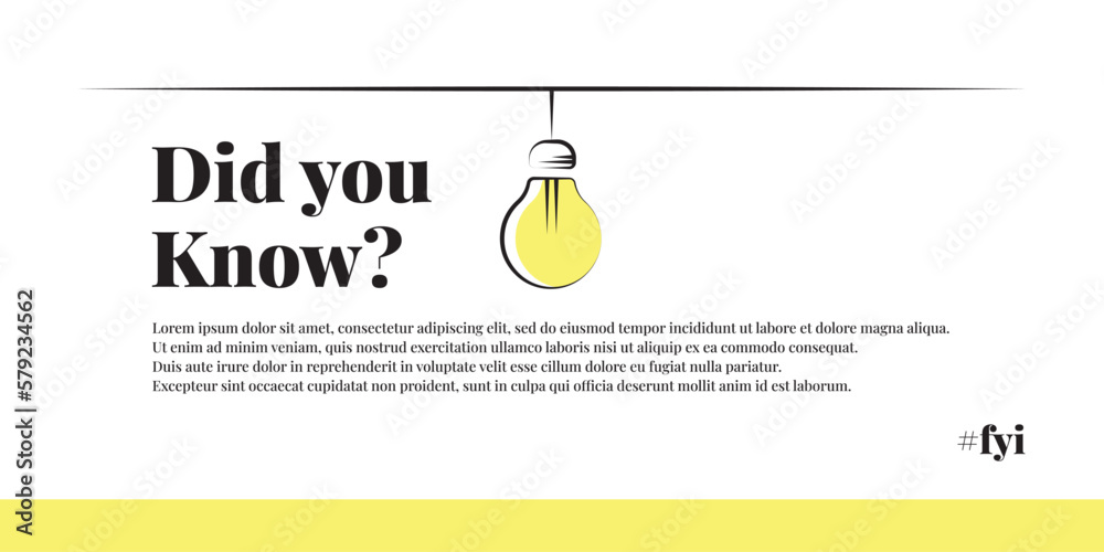 Did you know text letter with light bulb idea and cable fyi vector ...