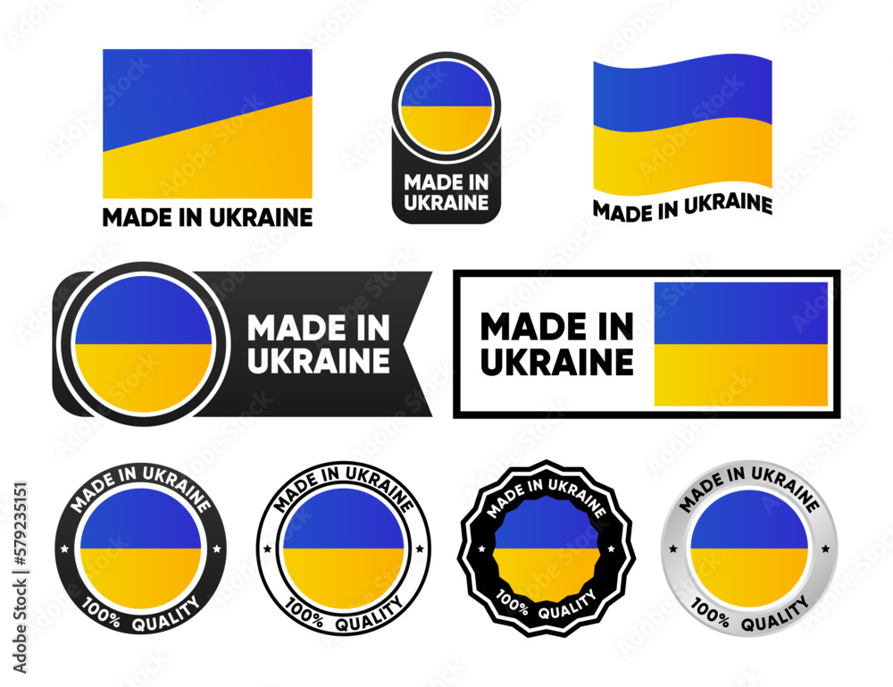 Made in Ukraine label collection. Set of flat isolated stamp made in ...