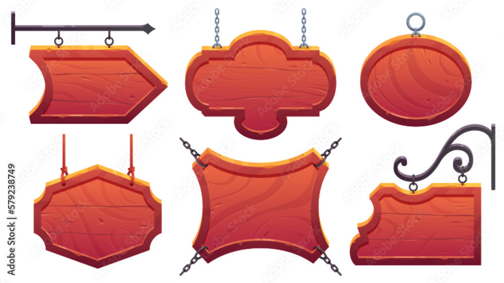 Vintage wooden signboard plaque cartoon vector set. Isolated old rustic ...
