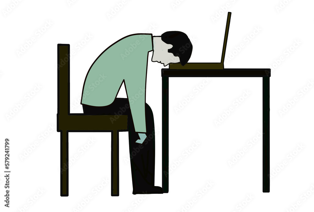 Man Infront of laptop on his chair burn out and tired due to over ...