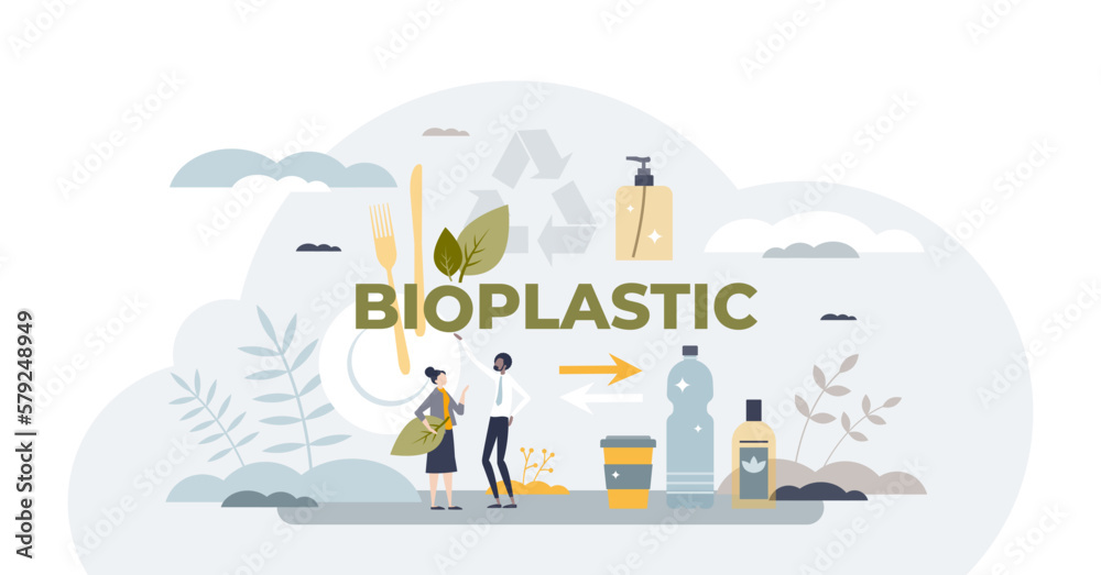 Bioplastics material usage for recyclable eco packaging tiny person ...