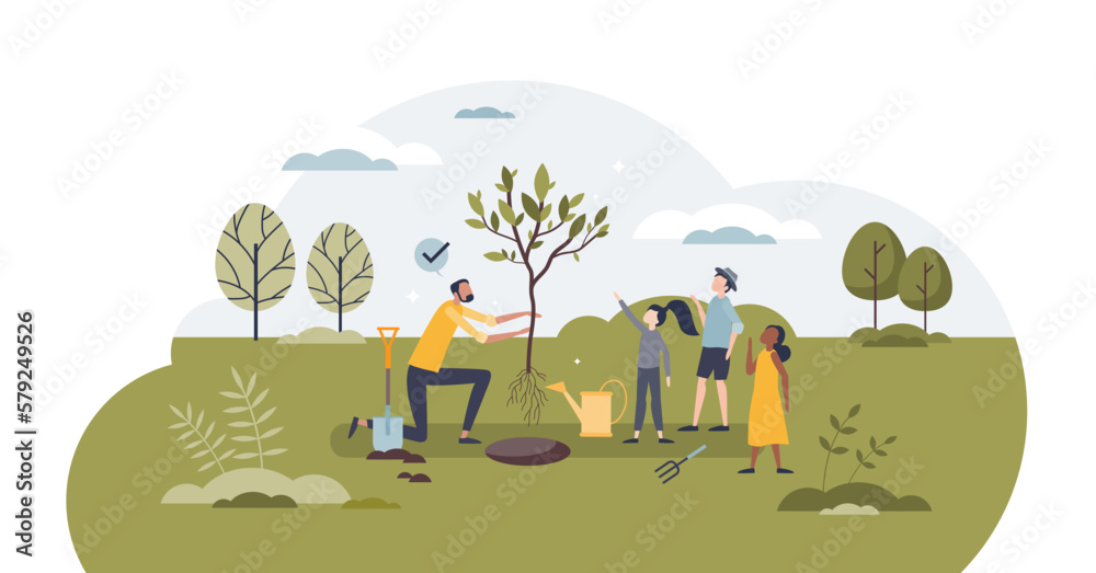 Volunteers teaching green and environmental practices tiny person ...