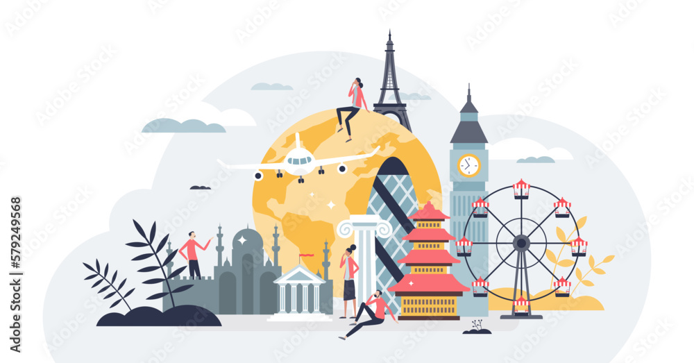 World tourism and global travel with symbolic heritage places tiny ...