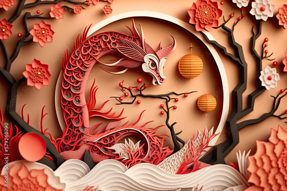 Generative AI abstract design chinese new year cute dragon with spring ...