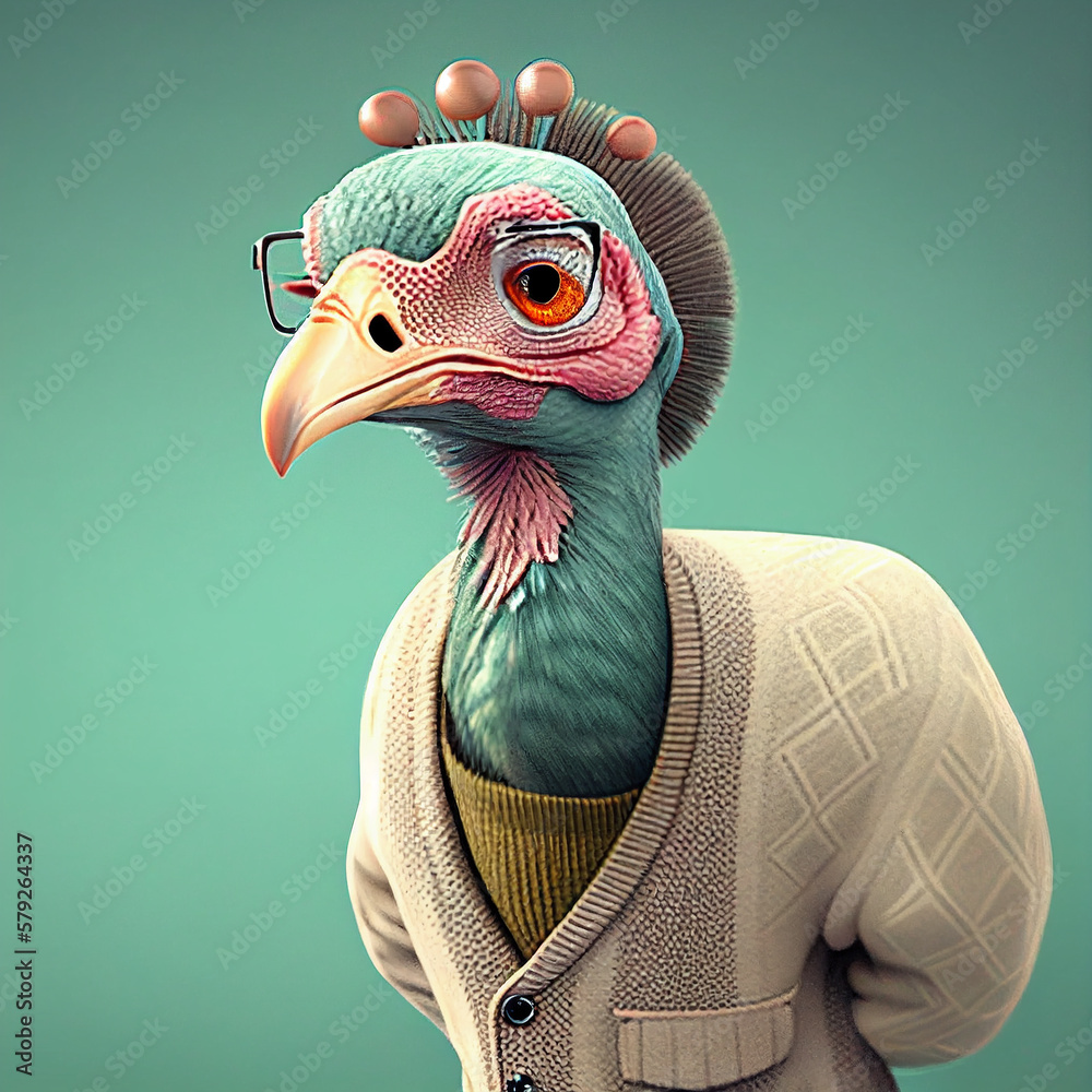 Realistic lifelike turkey bird in retro vintage pastel colourful, mod ...