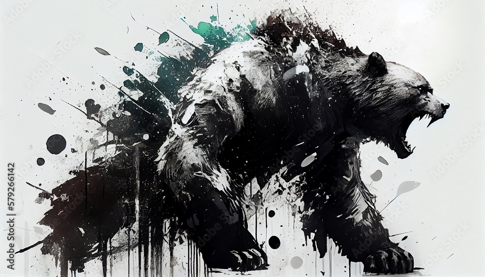 ภาพประกอบสต็อก a painting drawing of aggressive bear by watercolor dark ...