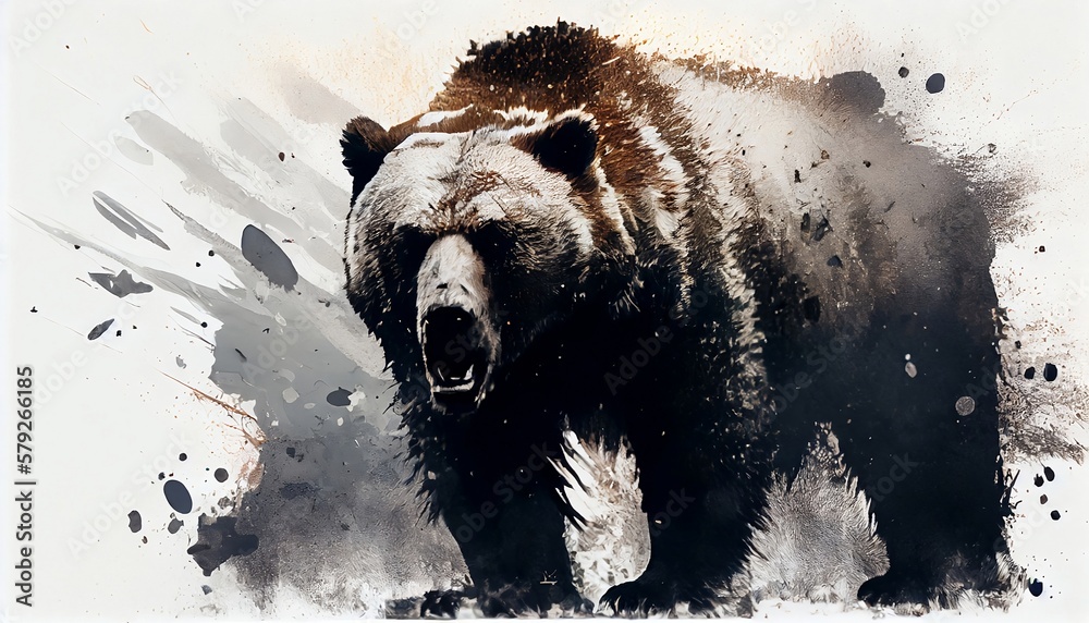 a painting drawing of aggressive bear by watercolor dark style ...