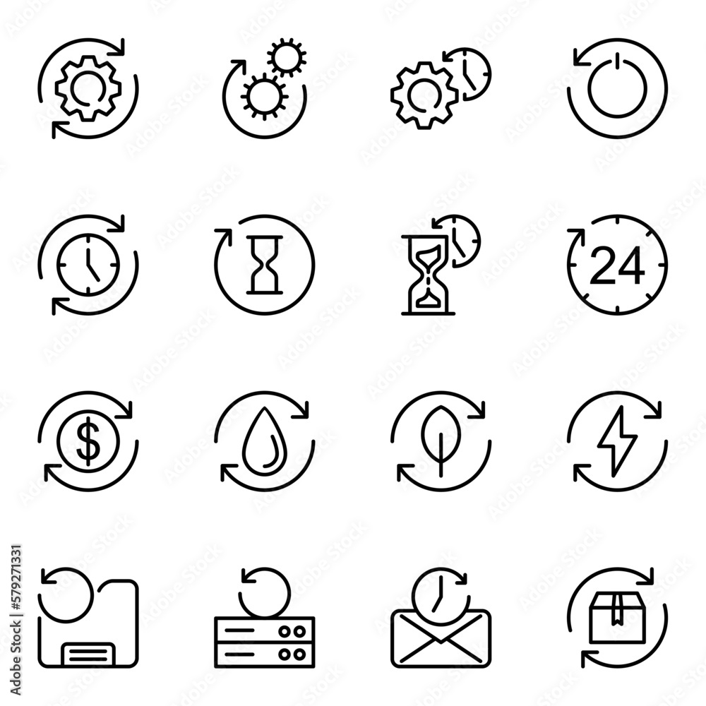 set of 16 restore and restart icons vector. clock, restart, restore ...