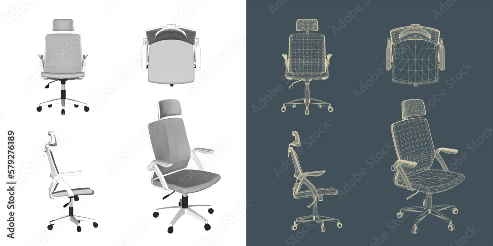 Vector modern Office chair ergonomic in various points of view. blue ...