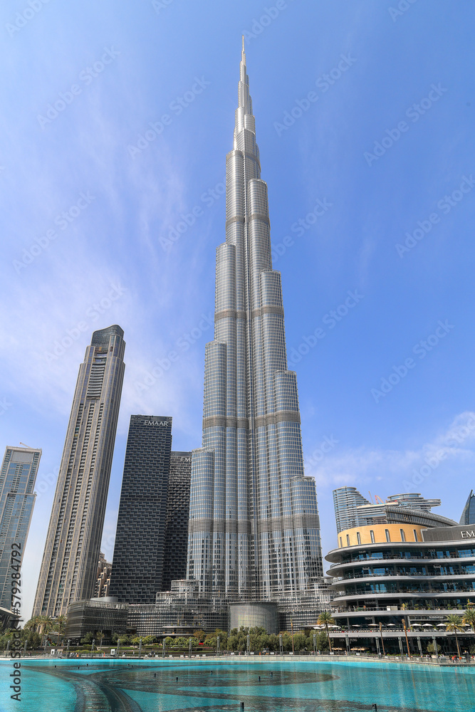 Dubai, UAE - February 25. 2023: Burj Khalifa tower, Dubai. With its ...
