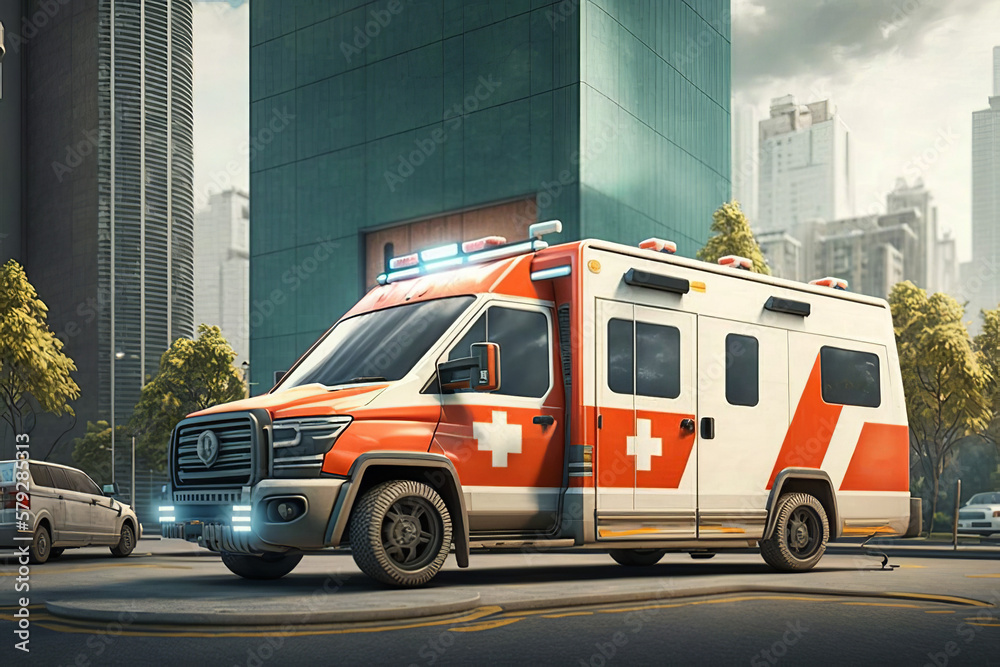 Ambulance rescue van near hospitle in City on road street, Ambulance ...