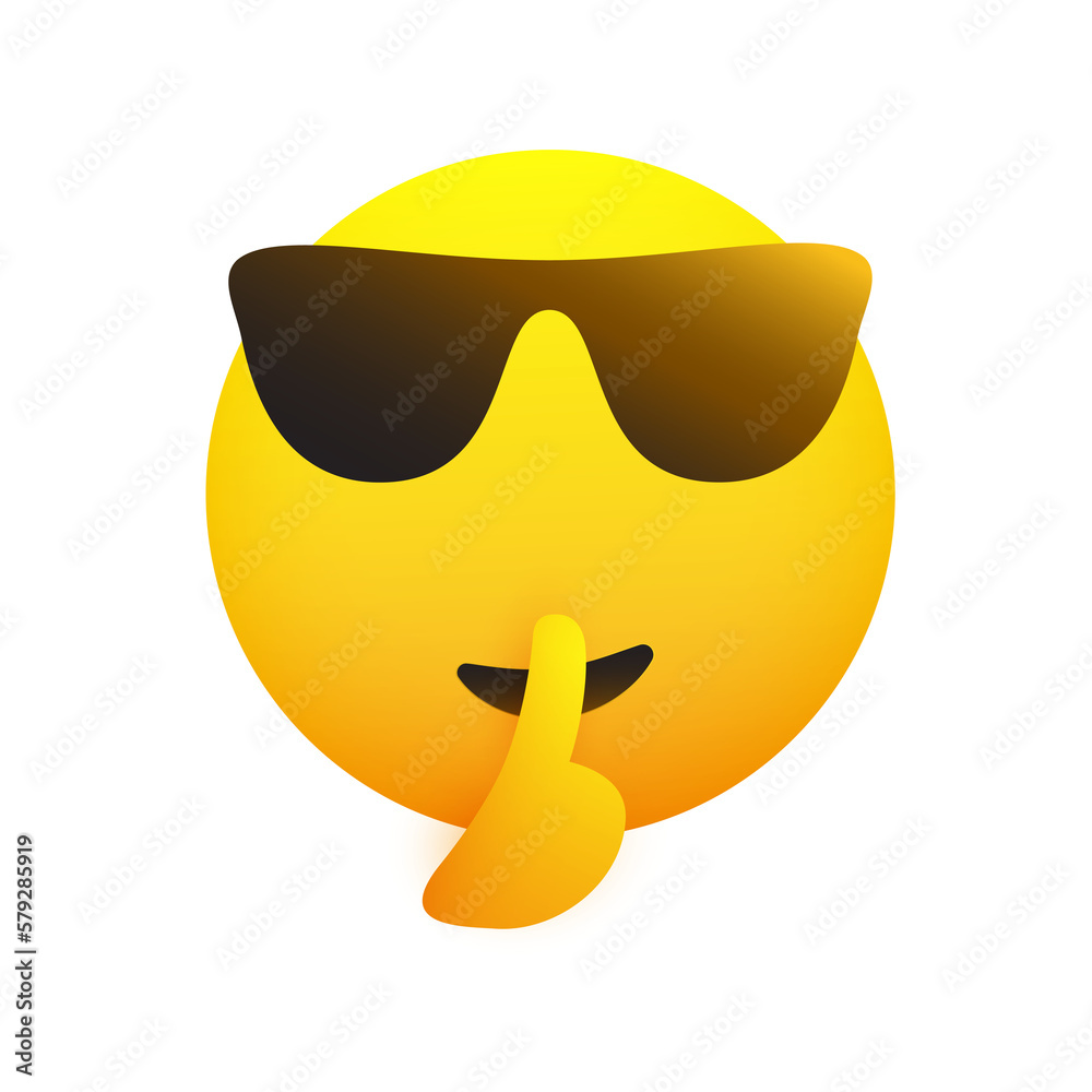 Keep Quiet! - Shushing Emoji with Sunglasses Gesturing - Asking for Be ...